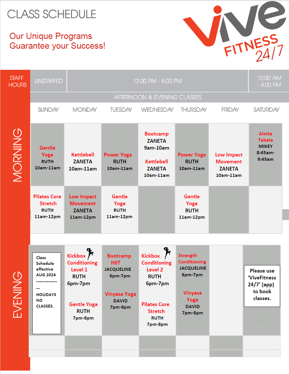 Class Schedule Jan 2024 – Vive Fitness 24/7 Toronto Gym Fitness Club